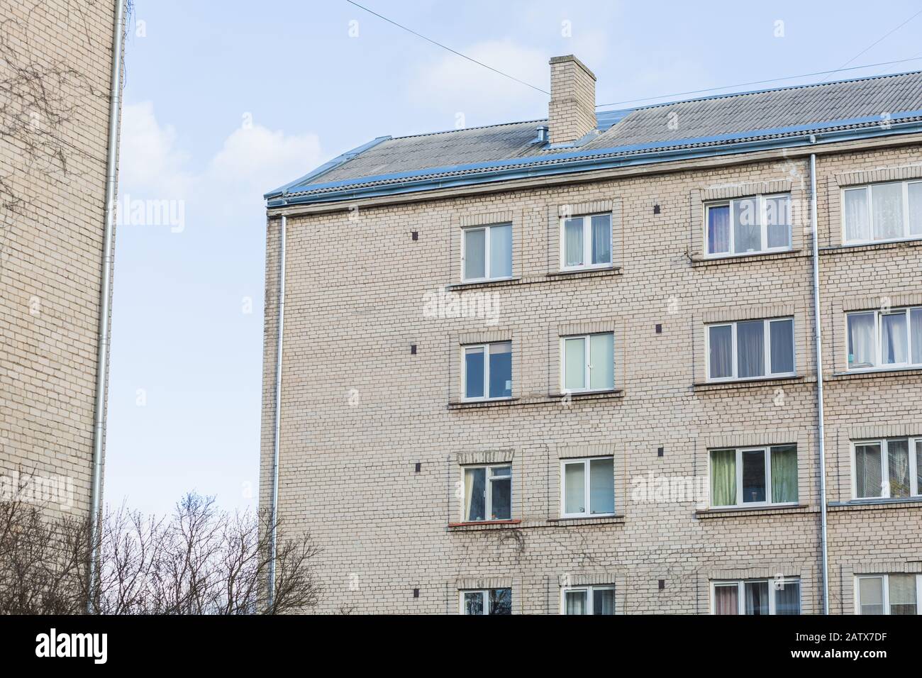 City Riga, Latvia. Old Soviet Union white brick house.05.02.2020 Stock ...