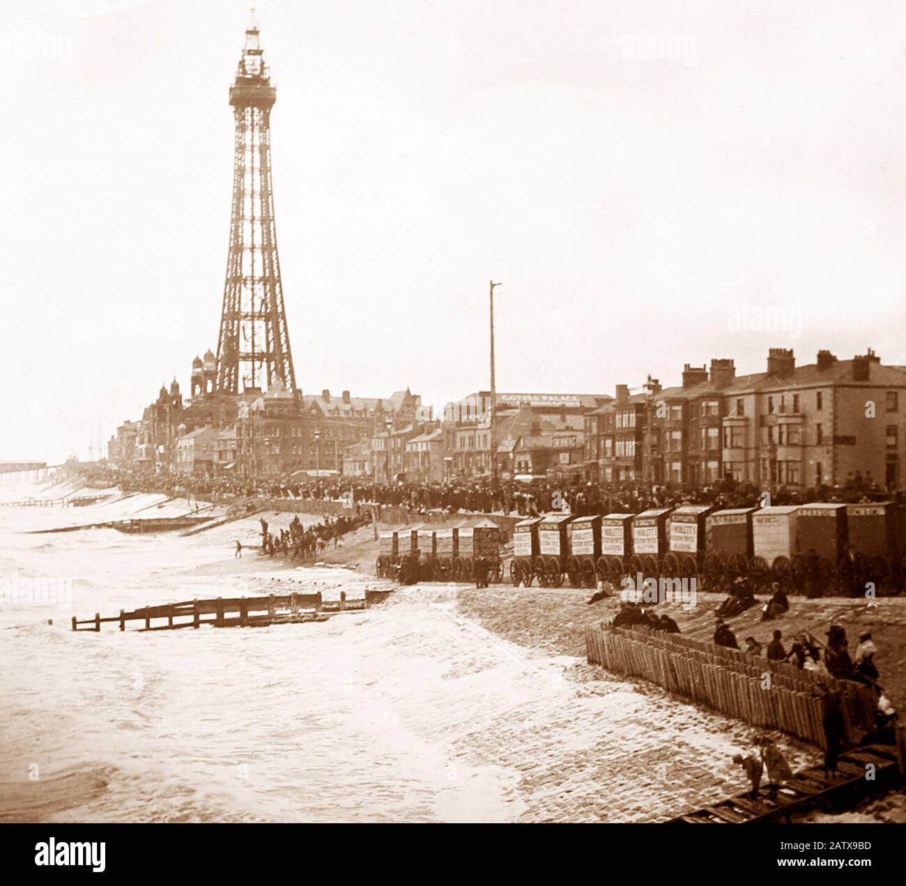 Blackpool Tower and beach, Victorian period Stock Photo - Alamy