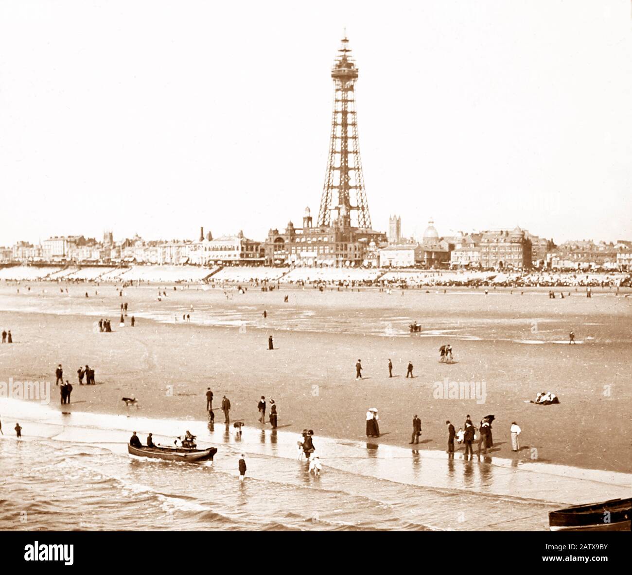 Blackpool Tower and beach, Victorian period Stock Photo - Alamy