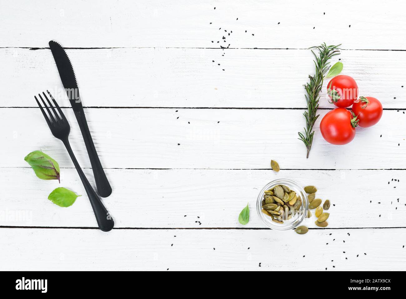 Kitchen wooden board. Food Background. On a wooden background. Top view ...