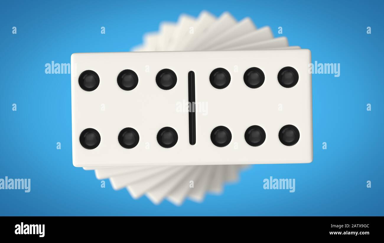 domino chips on blue background. white chips with black dots. 3d ...