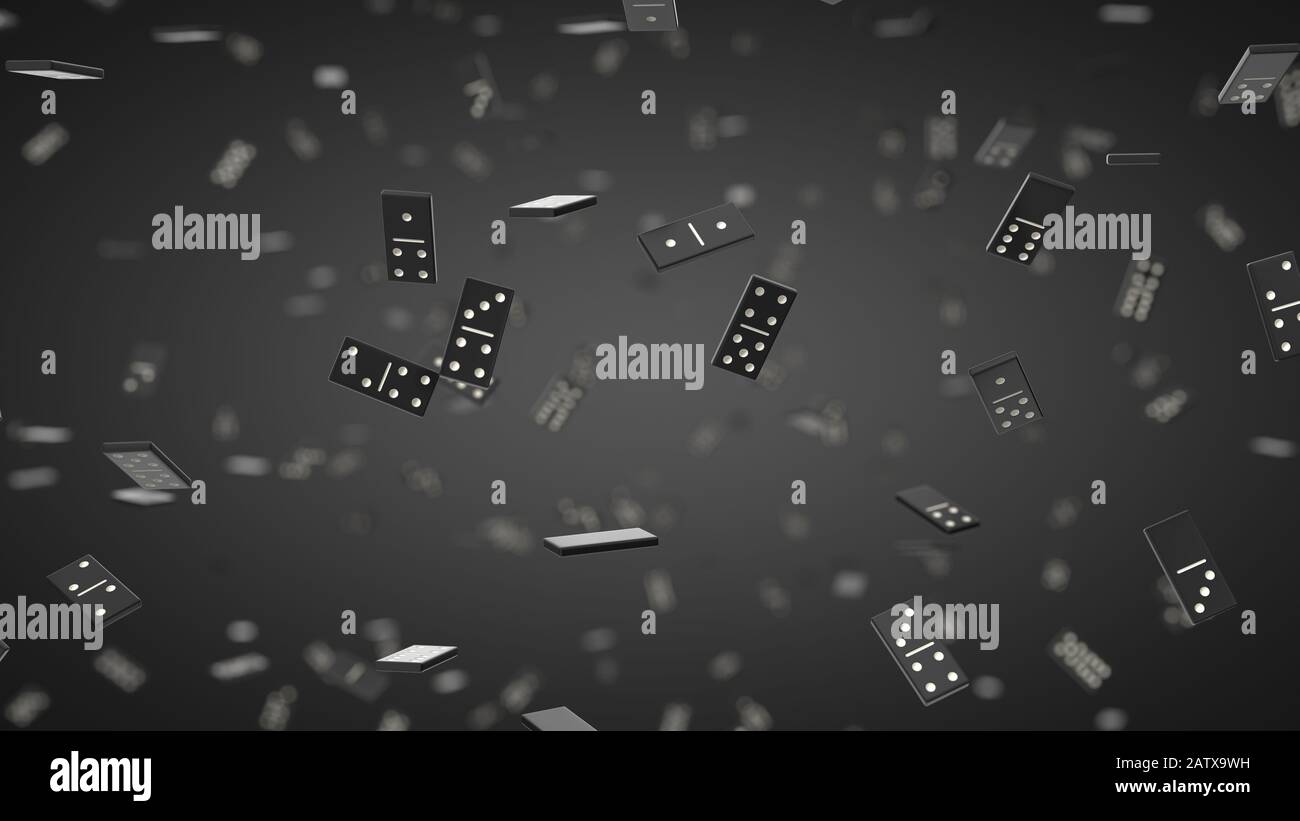 domino chips on dark background. black chips with white dots. 3d ...