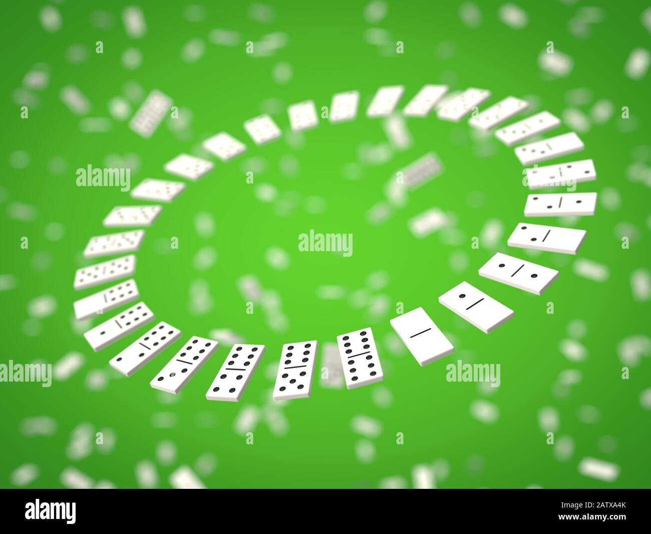 domino chips on green background. white chips with black dots. 3d ...