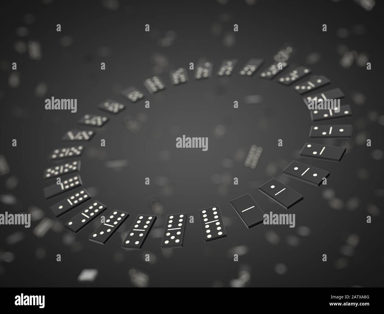 domino chips on dark background. black chips with white dots. 3d ...