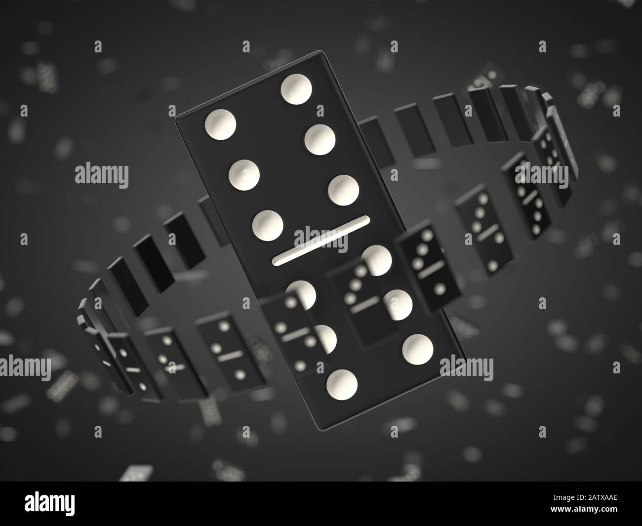 domino chips on dark background. black chips with white dots. 3d ...