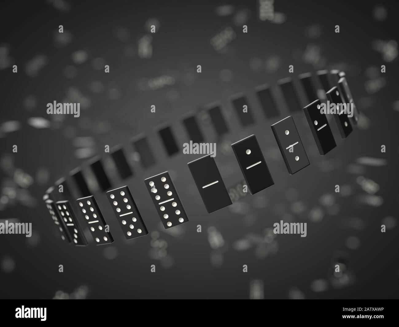 domino chips on dark background. black chips with white dots. 3d ...