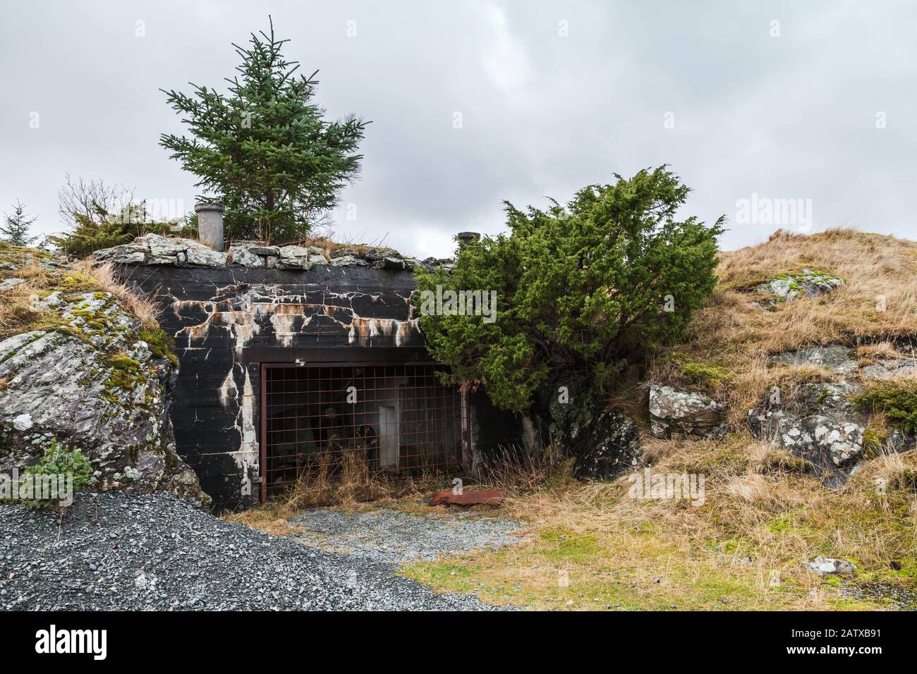 Old concrete bunker from WWII period. Fjell Fortress. The fortress was ...