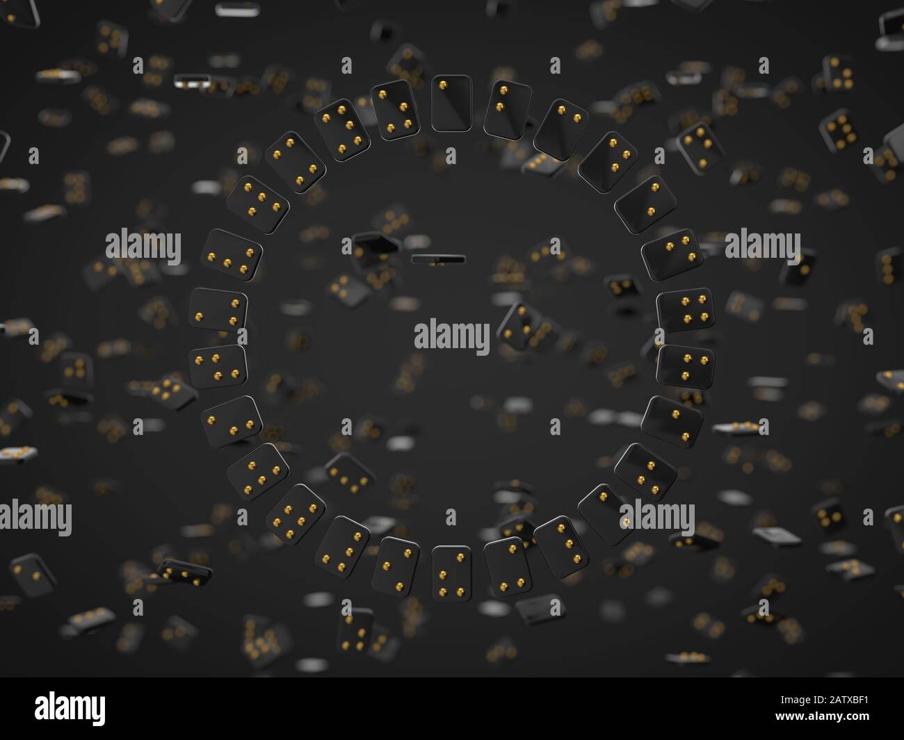 3d illustration of braille alphabet with golden dots on black letter ...