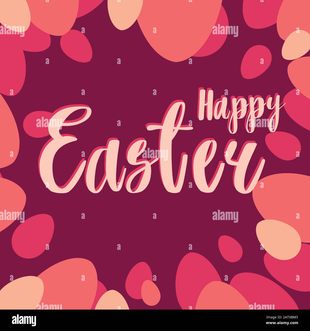 Happy Easter handwritten text and red Easter eggs. Modern Greeting card ...