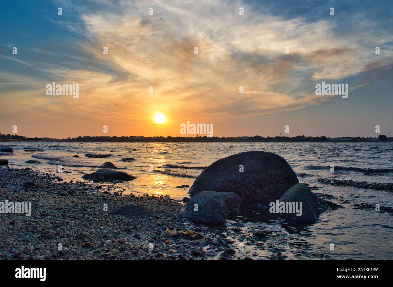 Sunset view from red sea shore of Jeddah, Saudi Arabia Stock Photo - Alamy