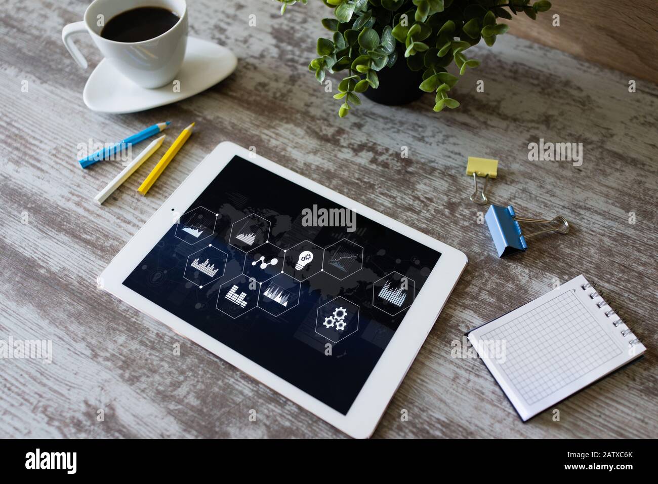 Business process control panel and data analysing monitor with chart ...