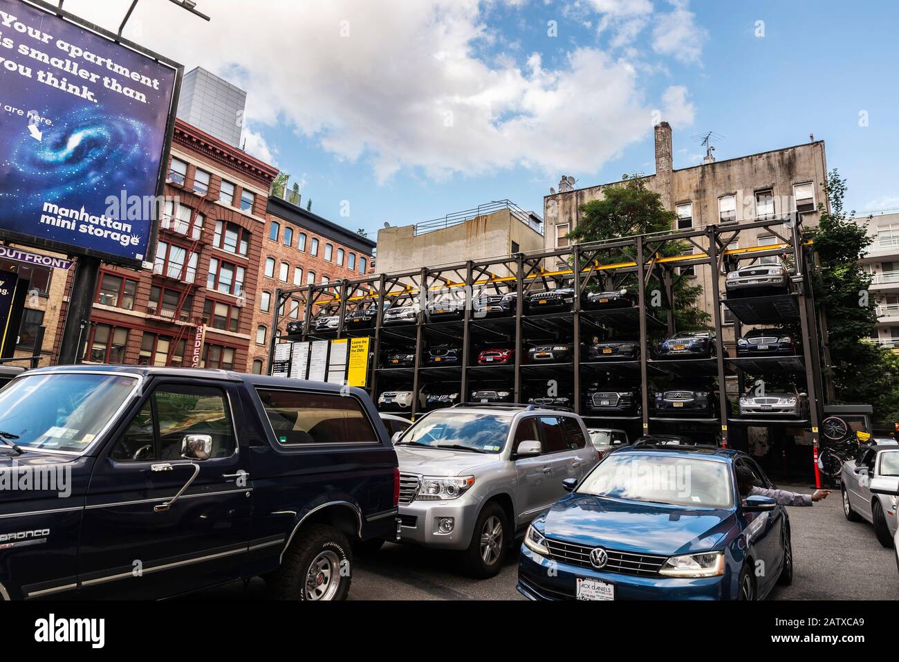New York City, USA - August 2, 2018: Automated multi-storey car parking ...