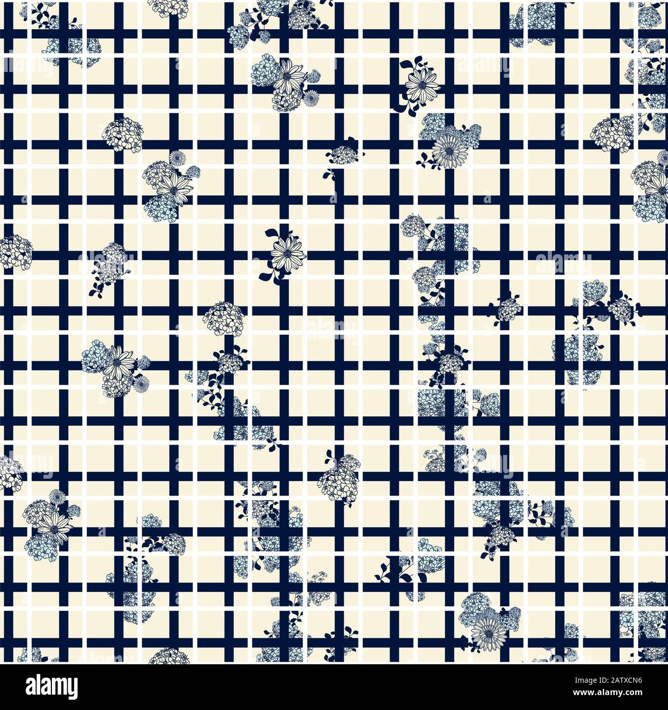 Little cute flowers pattern with geometric shapes. Squares. Floral ...