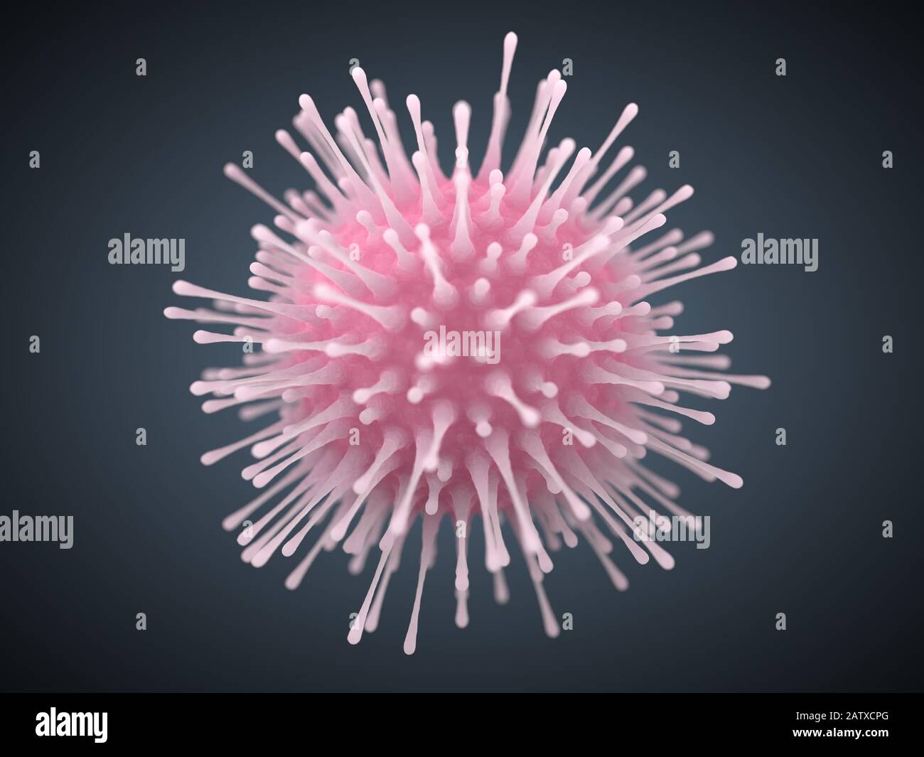 spherical virus with tentacles. pink colored 3d virus illustration ...