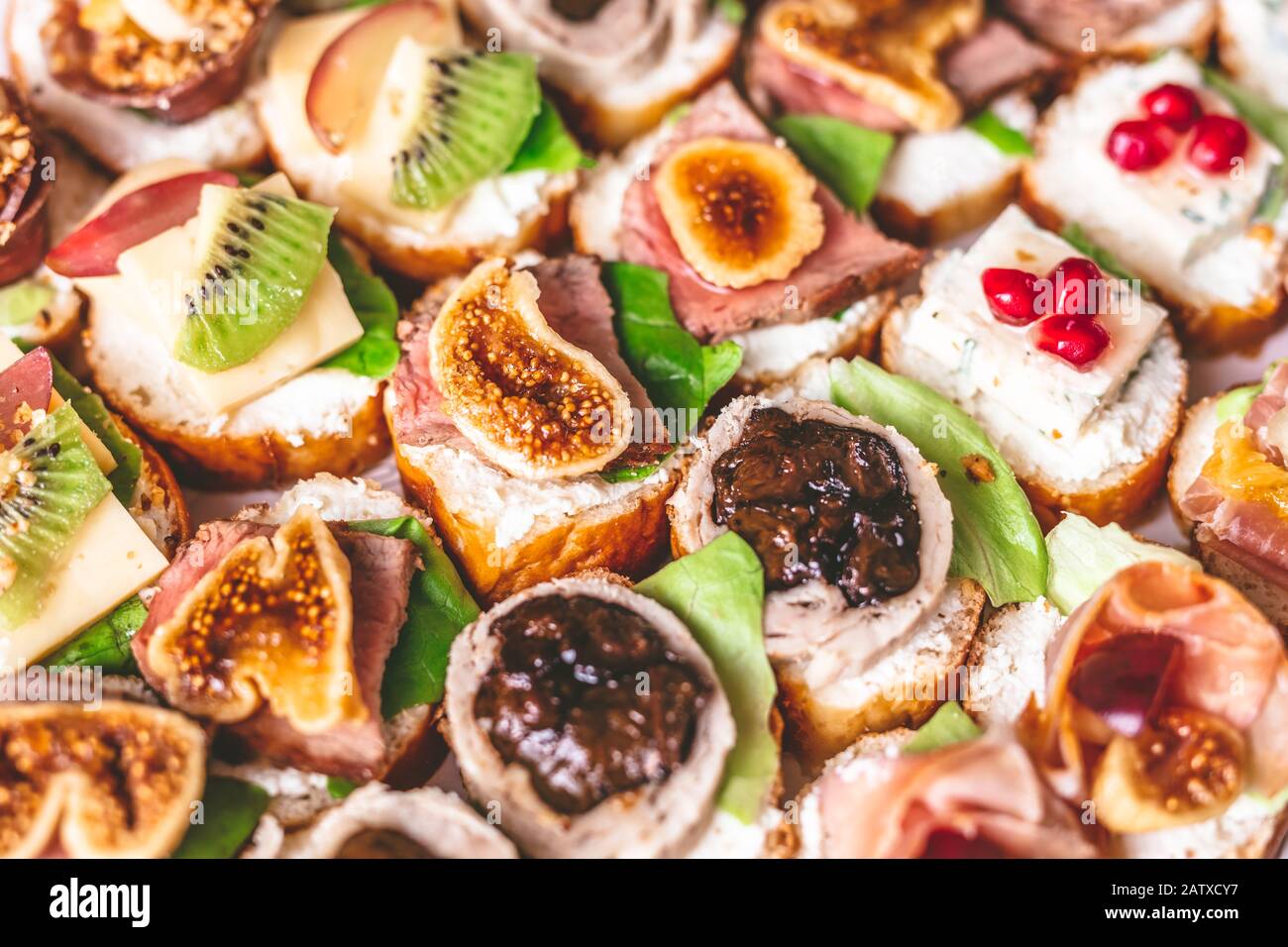 Canapes and appetizers catering service buffet meal concept Stock Photo ...