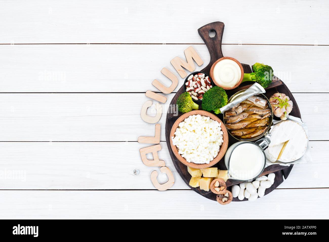 Food with calcium. A variety of foods rich in calcium: cheese, milk ...