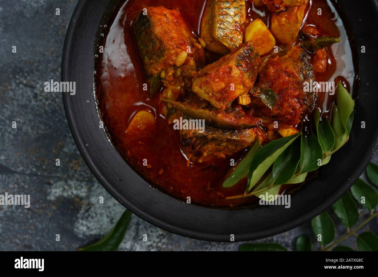 Kerala Kuttanadan Spicy red Fish / Meen Curry,Overhead view Stock Photo ...