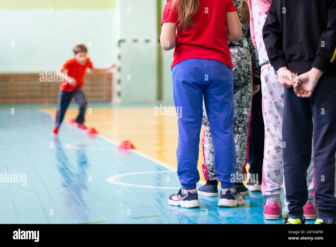 Children participate in a sports day. Background children relay Stock ...