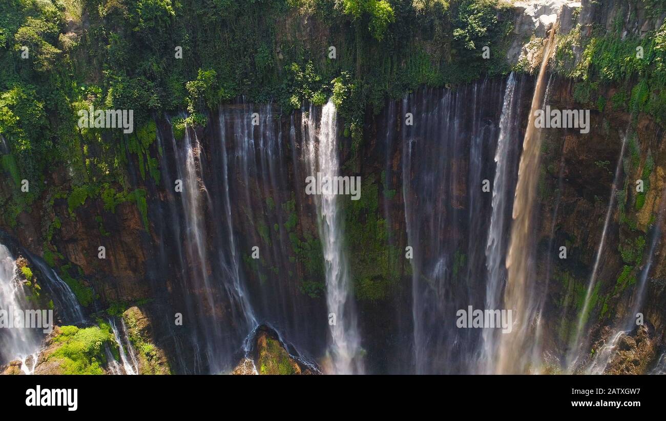 aerial view waterfall coban sewu in Java, indonesia. waterfall in ...