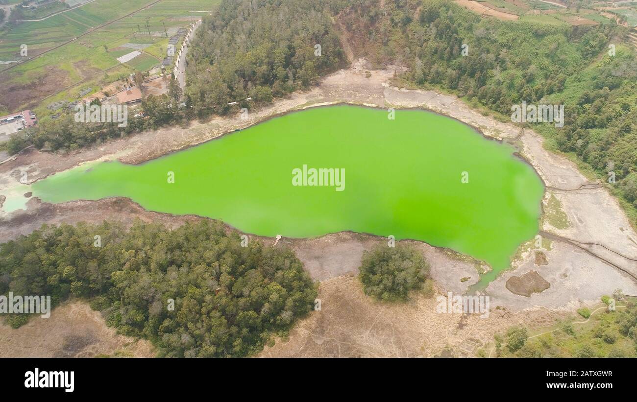 volcanic sulfur lake telaga warna in dieng plateau, java Indonesia ...