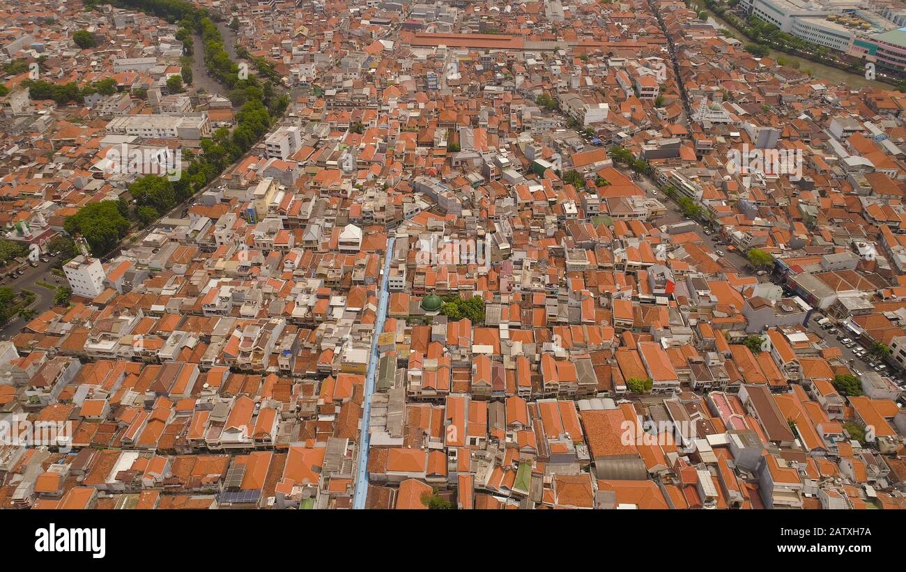 Aerial cityscape densely built asian city. urban environment in asia ...