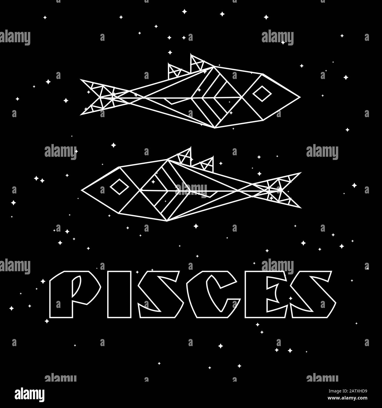 Minimal white geometric fishes, zodiac sign pisces, on starry sky ...