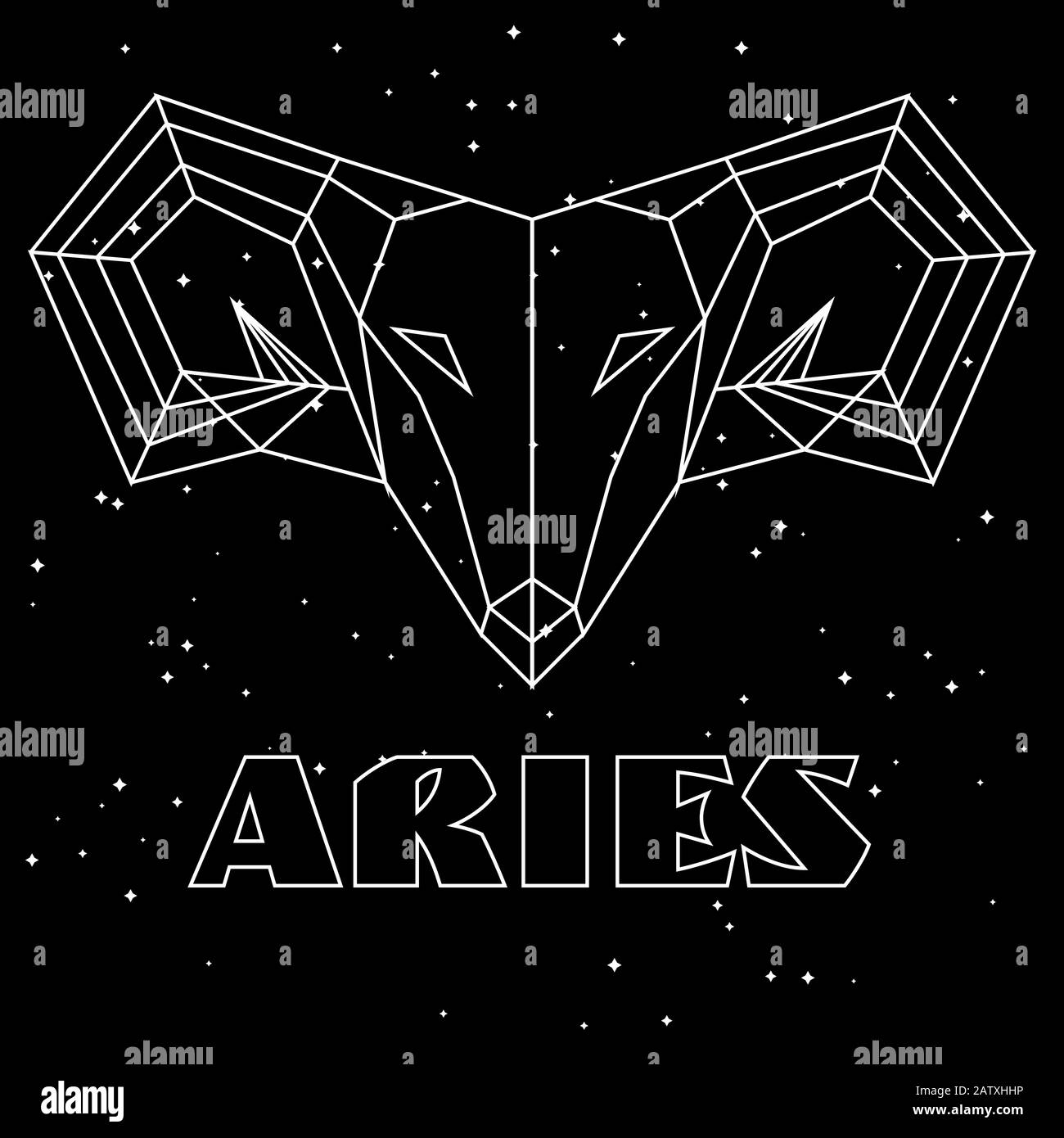 Minimal white geometric ram, zodiac sign aries, on starry sky ...