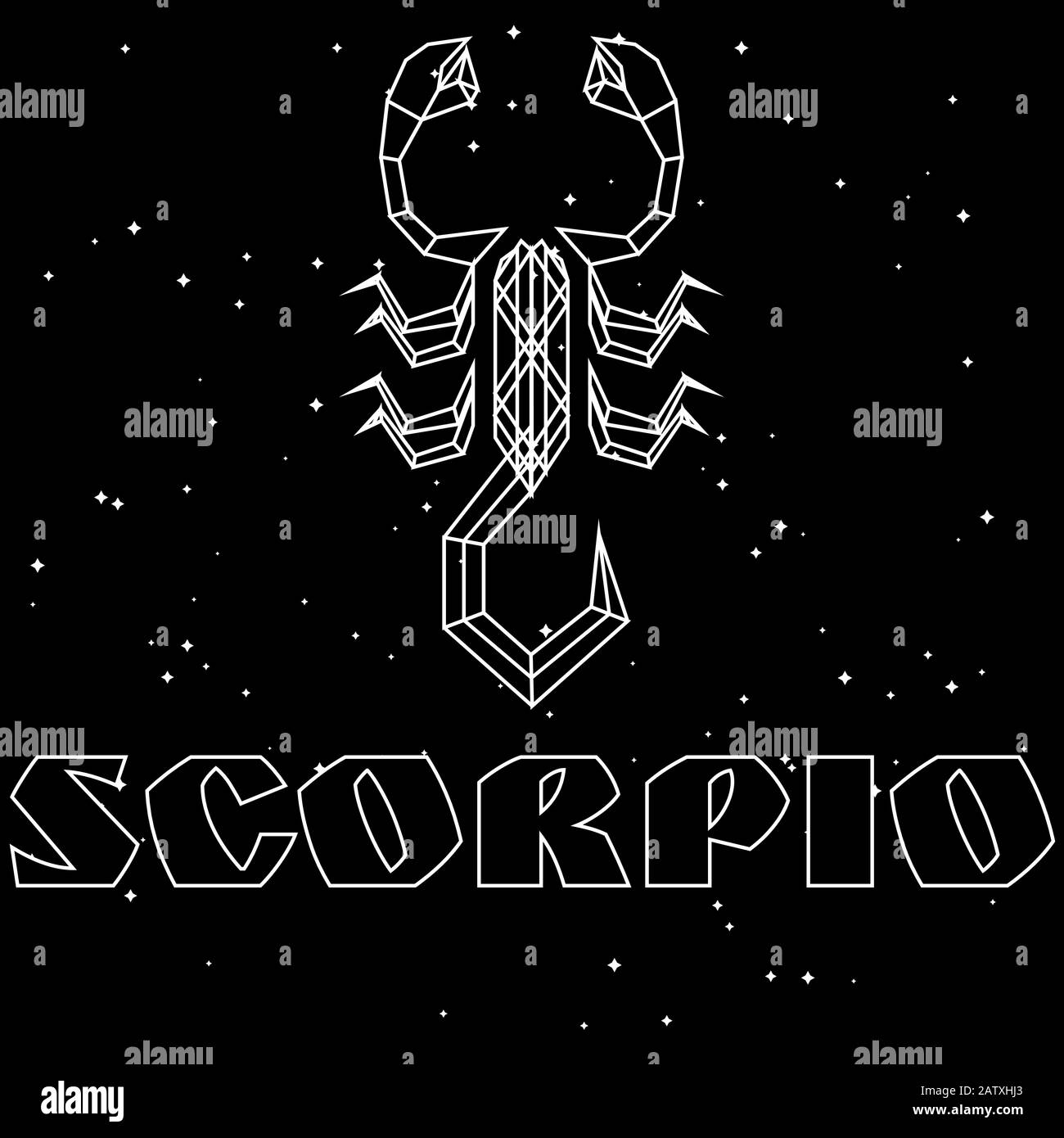 Minimal white geometric scorpion, zodiac sign scorpio, on starry sky ...