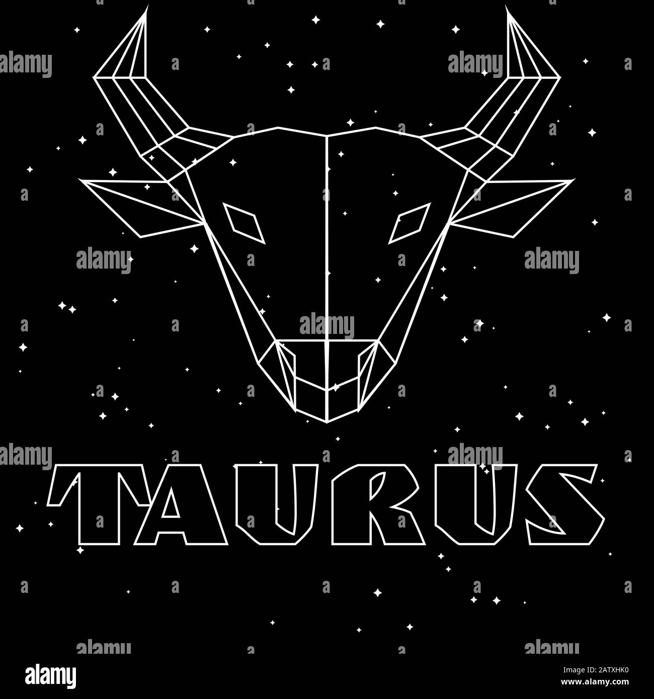 Minimal white geometric bull, zodiac sign taurus, on starry sky ...