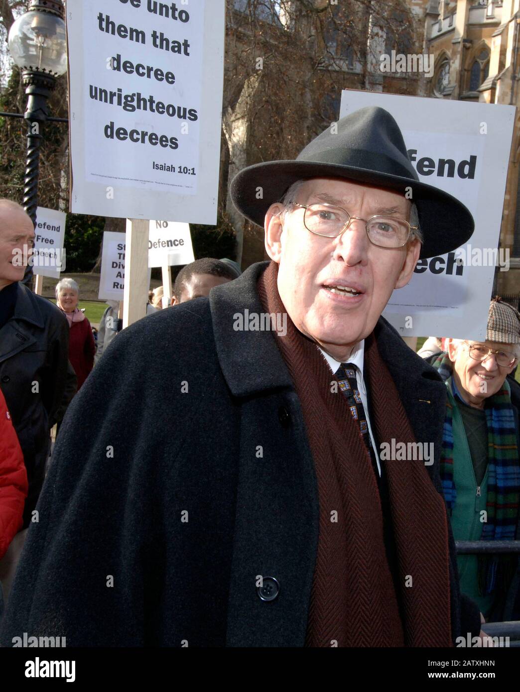 Rev Ian Paisley attending a free speech demo outside the House of ...