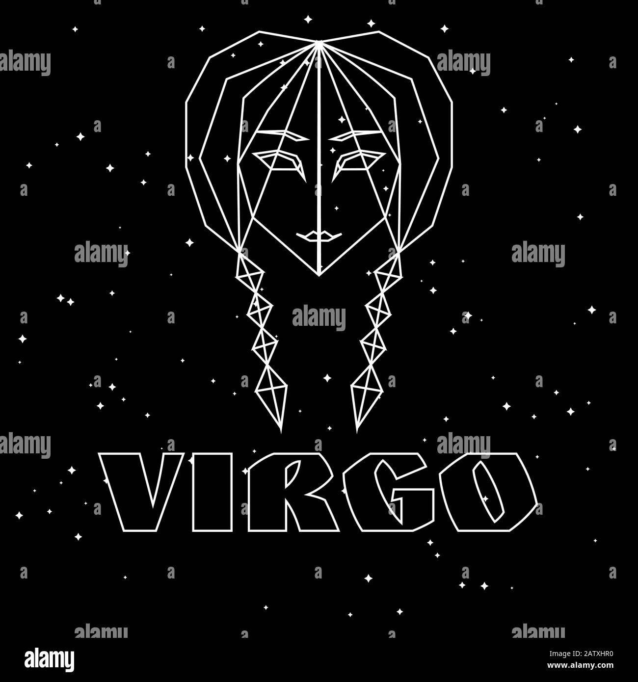 Minimal white geometric woman, zodiac sign virgo, on starry sky ...