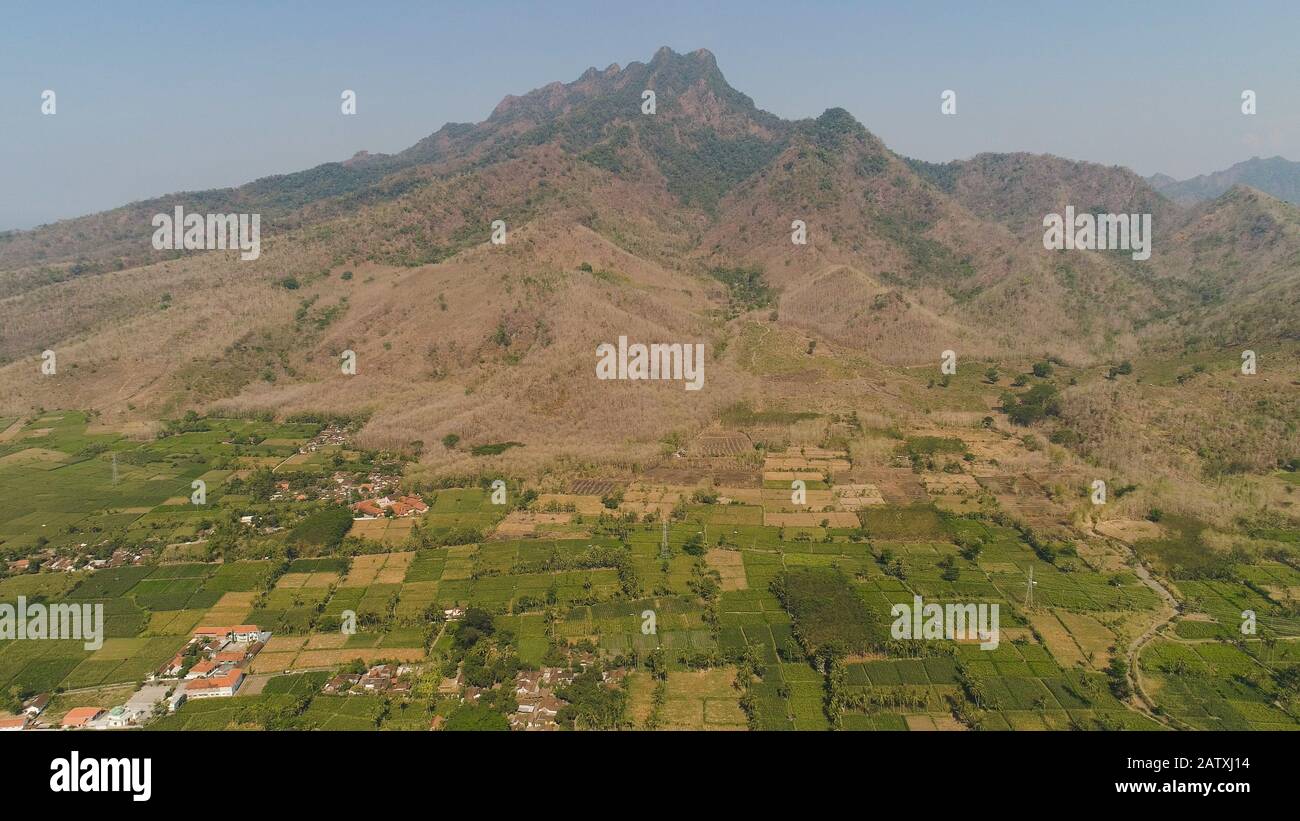 aerial view mountain hilly landscape in asia. mountain range with high ...