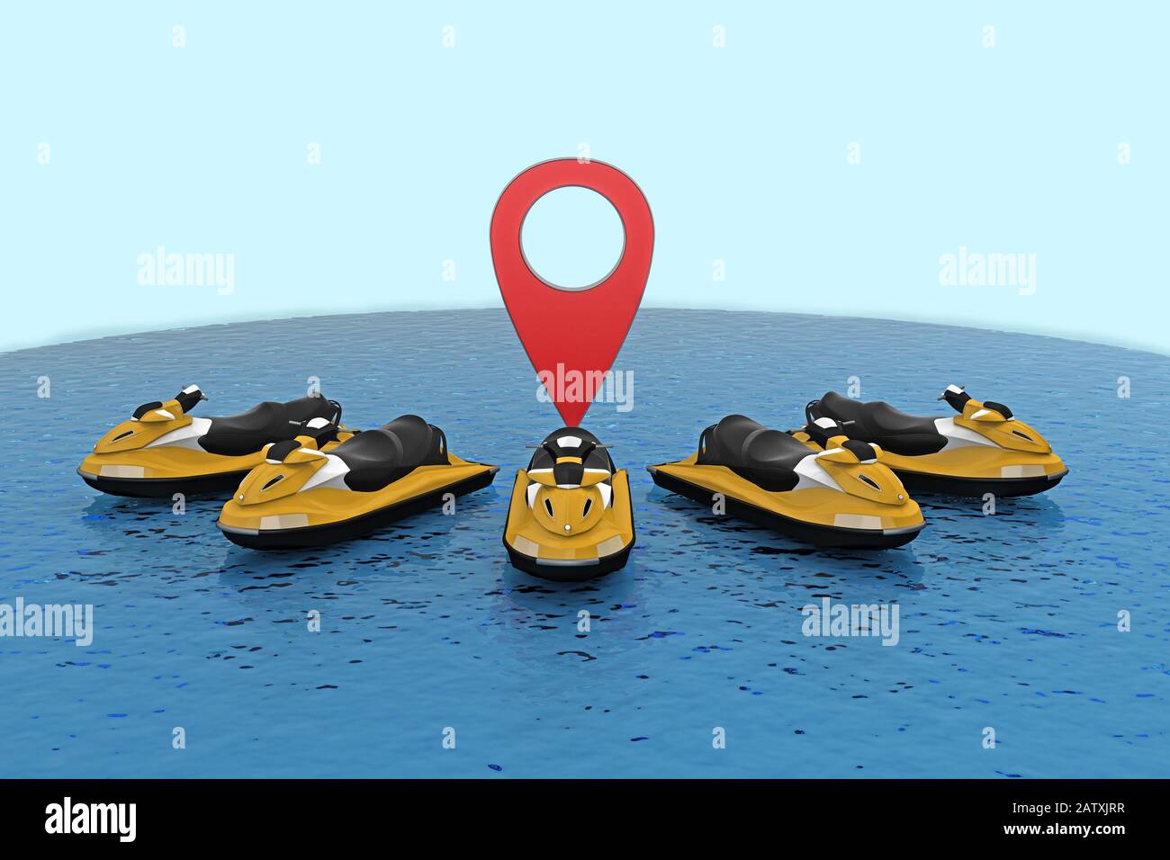 group jet skis with map pin. 3d rendering Stock Photo - Alamy