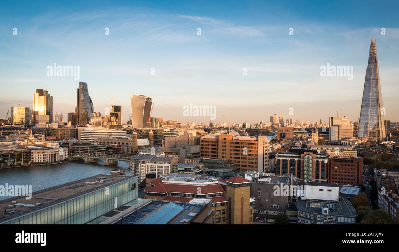 London Skyline at dusk. Wide angle panoramic view over the City of ...