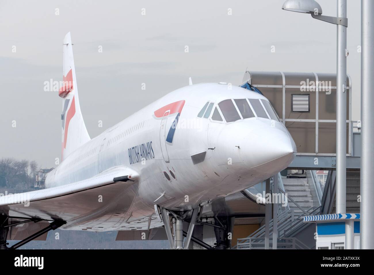 British Airways Supersonic Concorde aircraft parked on the flight deck ...