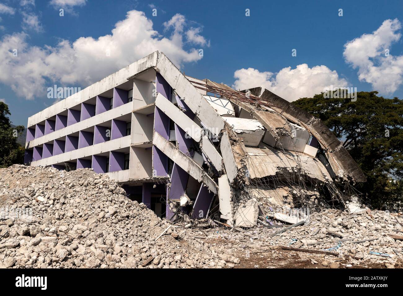 Debris and destroyed building that collapsed from the earthquake Stock ...