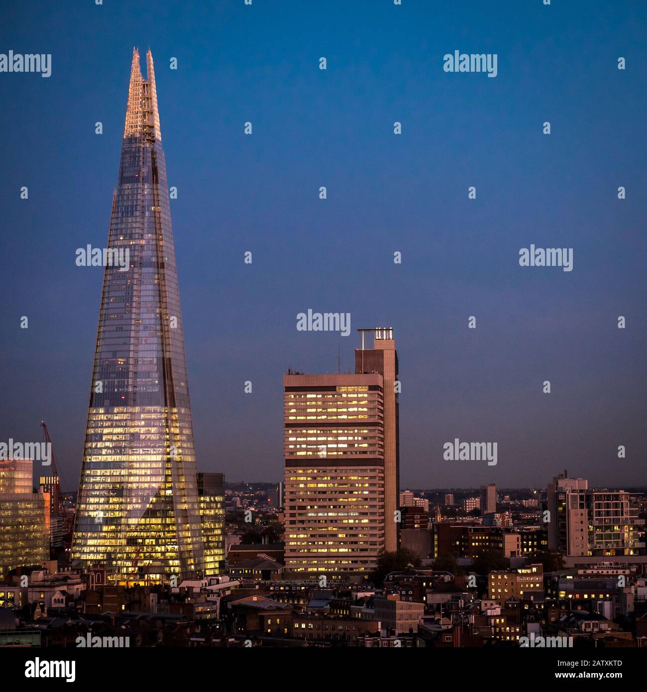 The Shard, London. High angle evening view of the iconic Shard ...