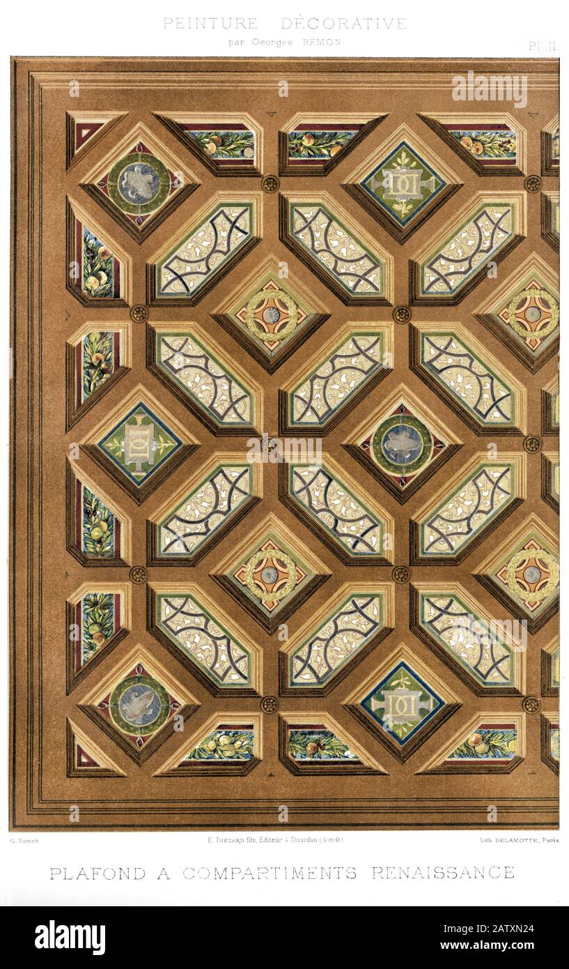 Renaissance compartment ceiling, decorative painting 1895 Stock Photo ...