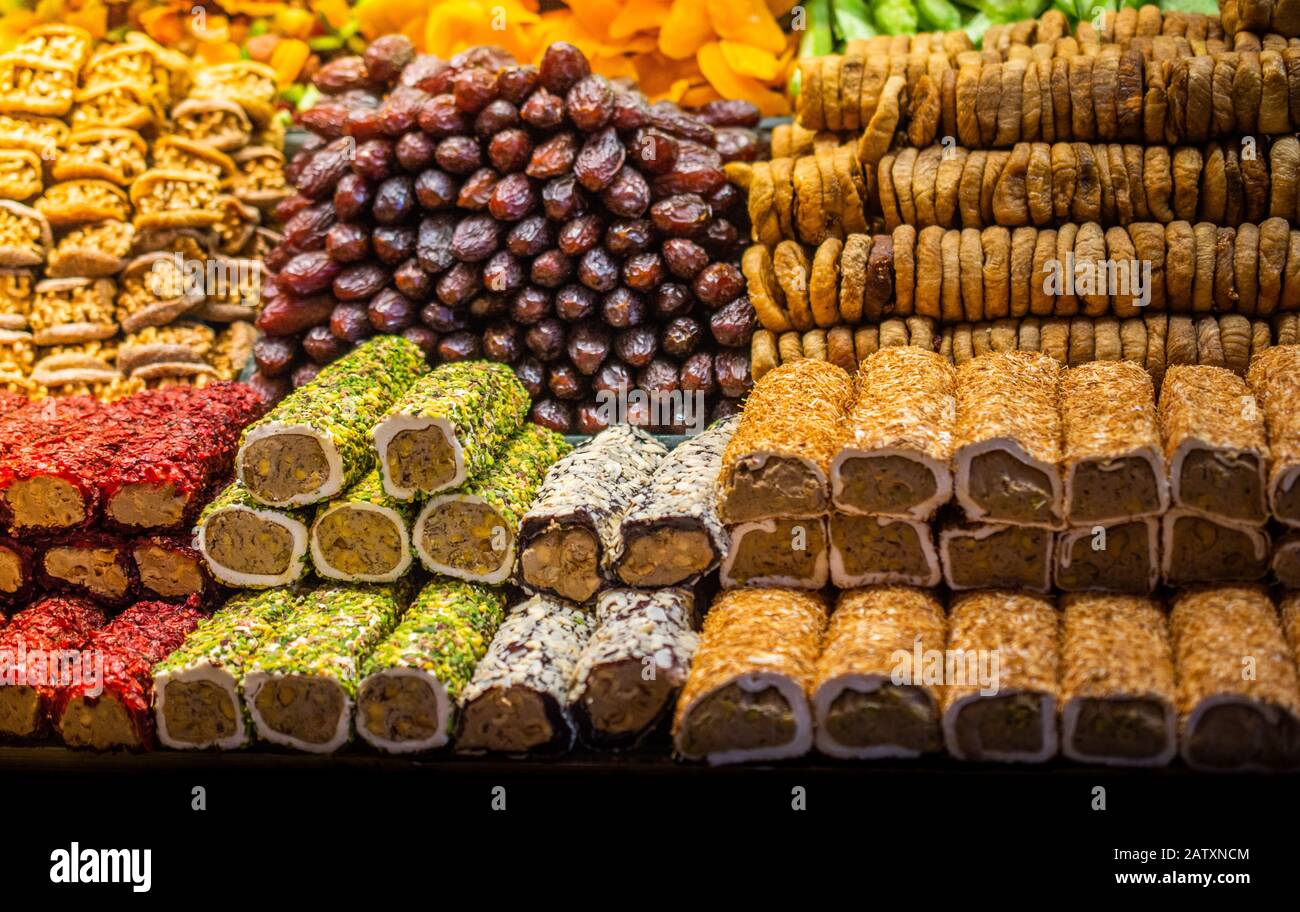 Load of traditional turkish delight lokum sugar coated soft candy Stock ...