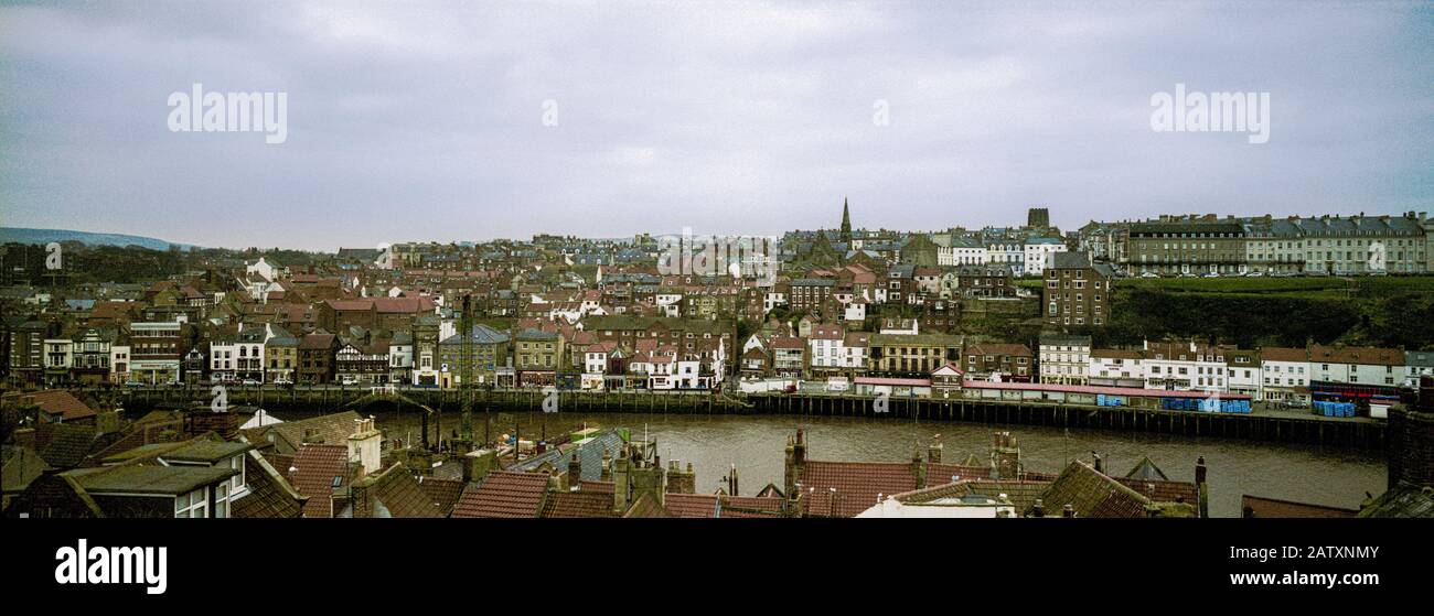 Panoramic view of Whitby harbour and town centre, UK Stock Photo - Alamy
