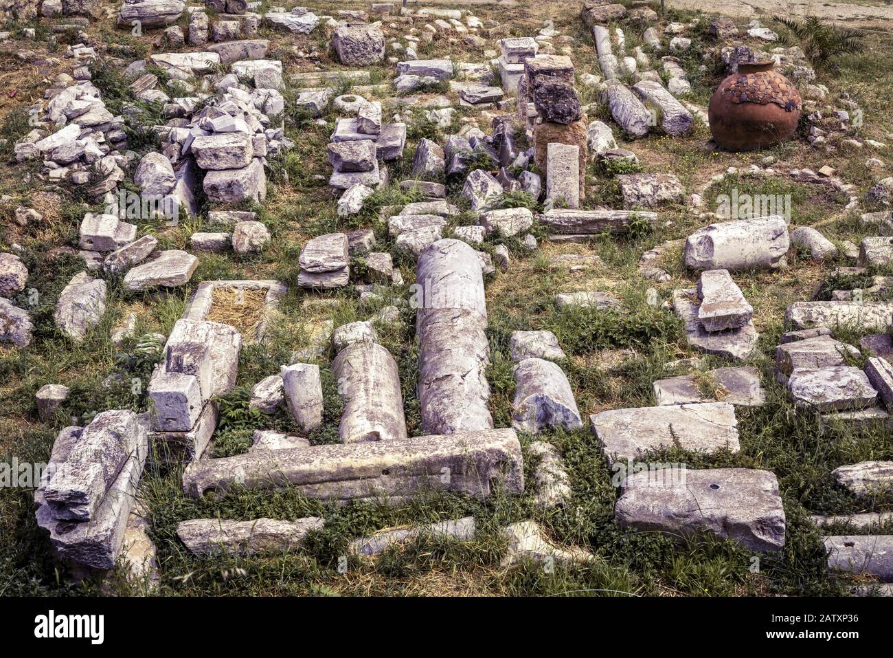 Ancient ruins background, Athens, Greece. Panorama of classical Greek ...