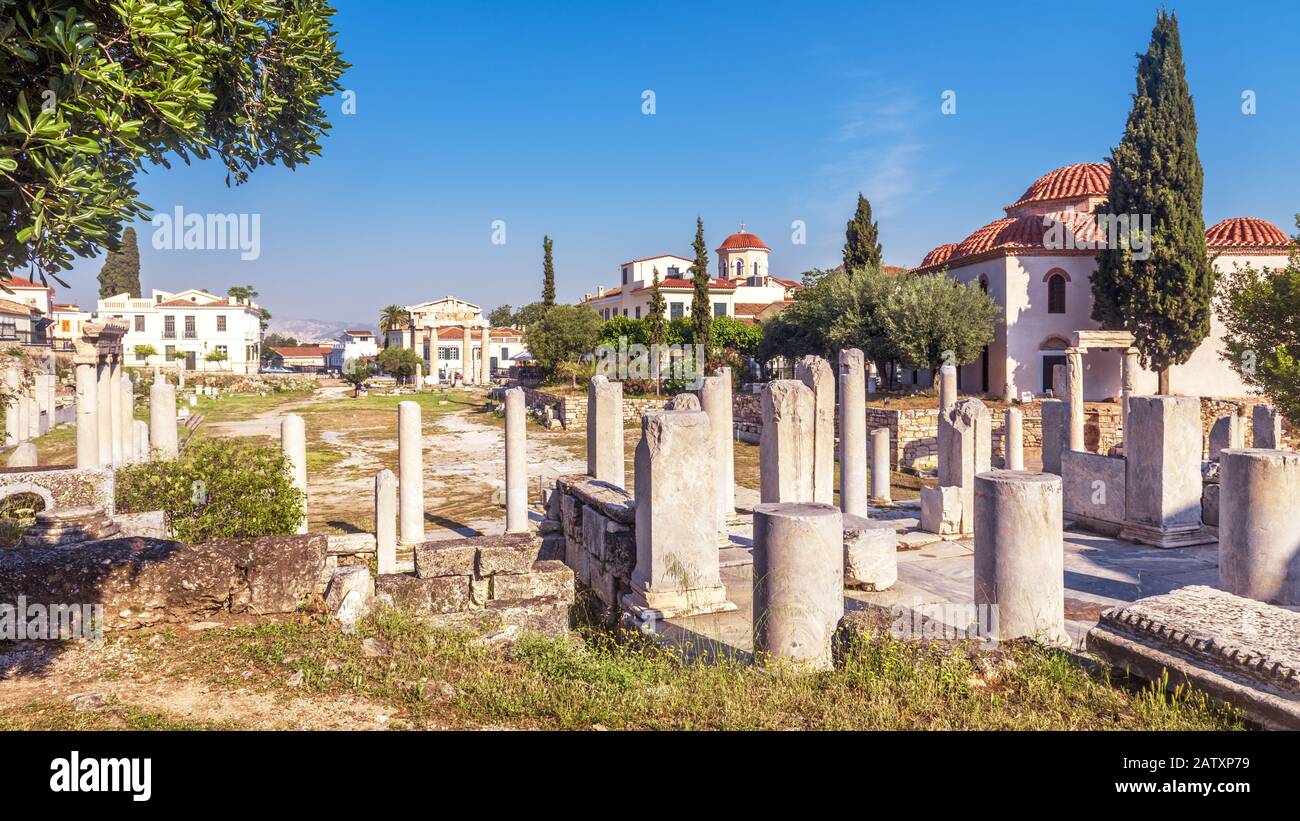 Scenic panoramic view of Roman Agora, Athens, Greece. It is one of the ...
