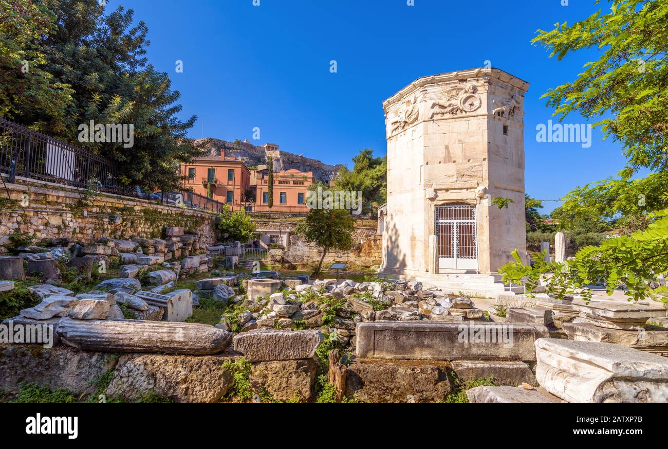 Tower of Winds or Aerides on Roman Agora, Athens, Greece. It is a ...