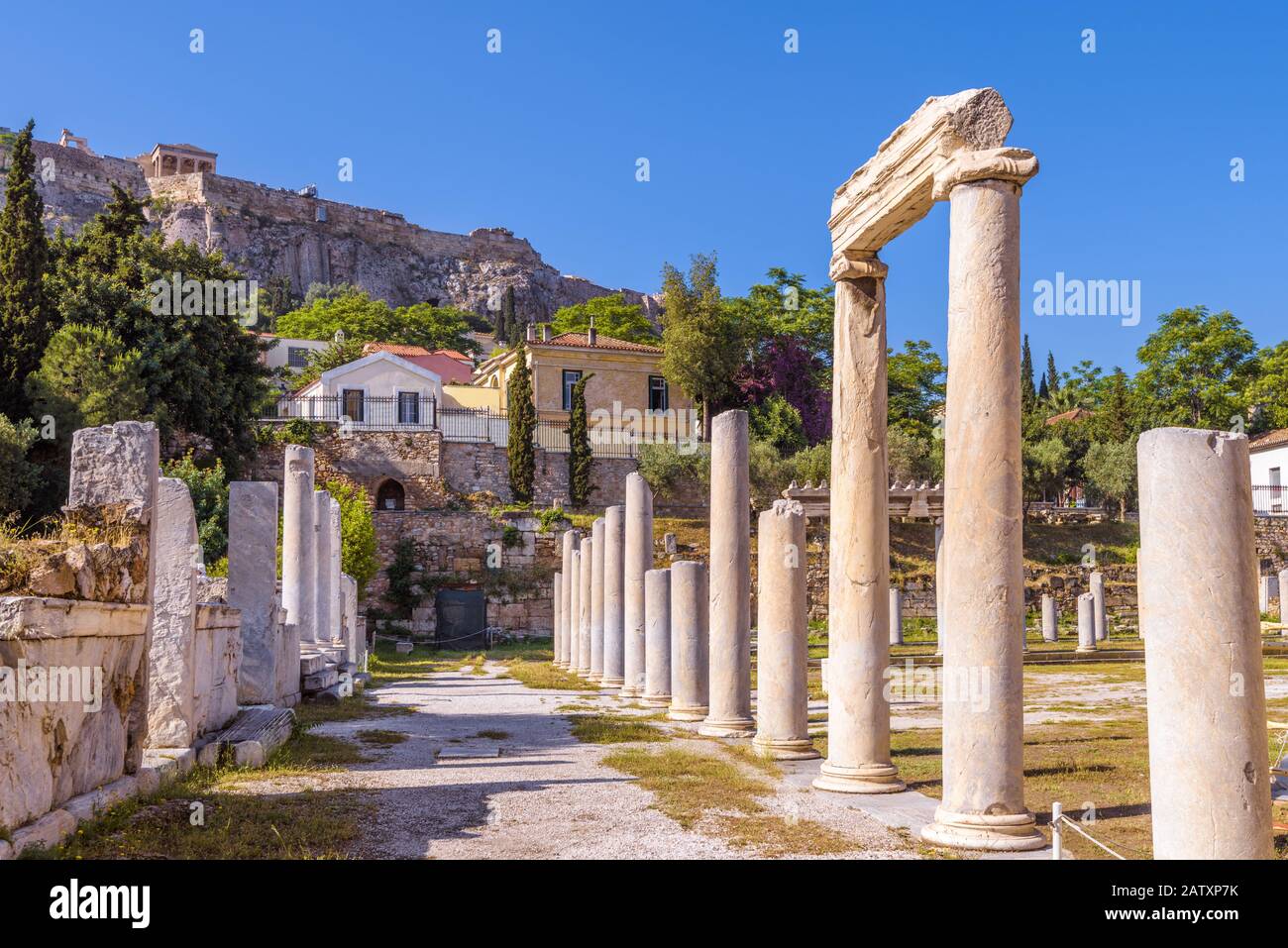 Roman Agora overlooking Acropolis of Athens, Greece. It is an old ...