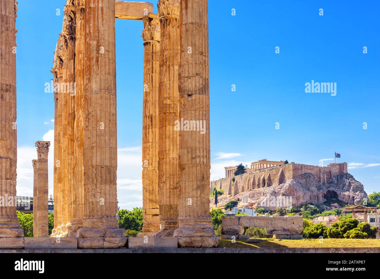 Olympian Zeus temple in summer, Athens, Greece. It is one of top ...