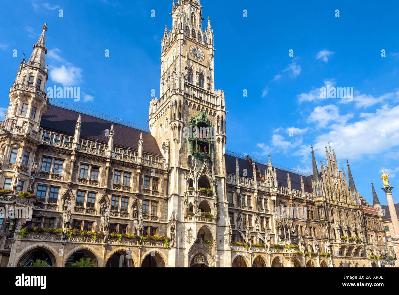 Town Hall or Rathaus on Marienplatz, Munich, Bavaria, Germany. It is a ...