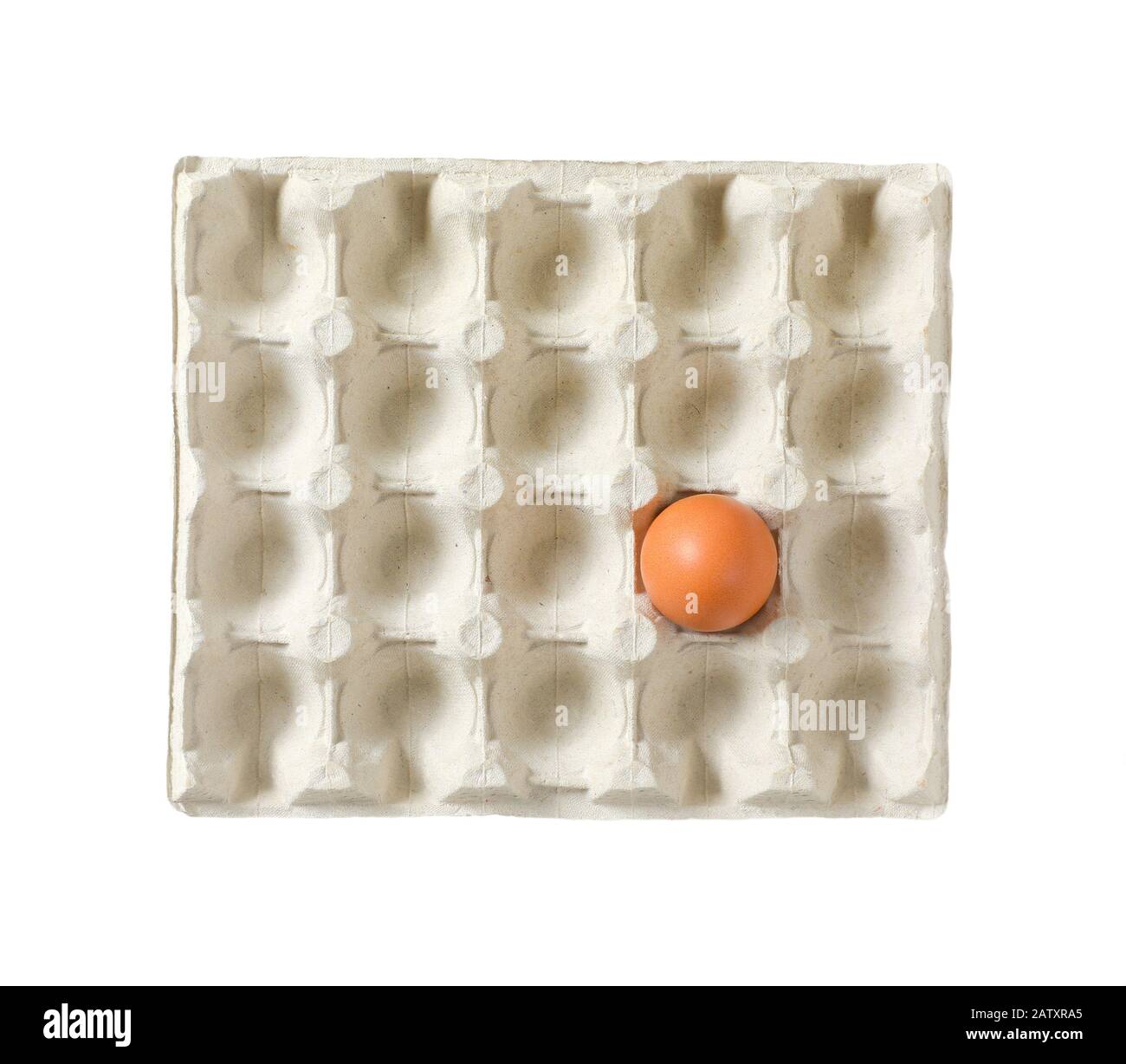 One brown egg left in a twenty dimpled egg tray Stock Photo - Alamy