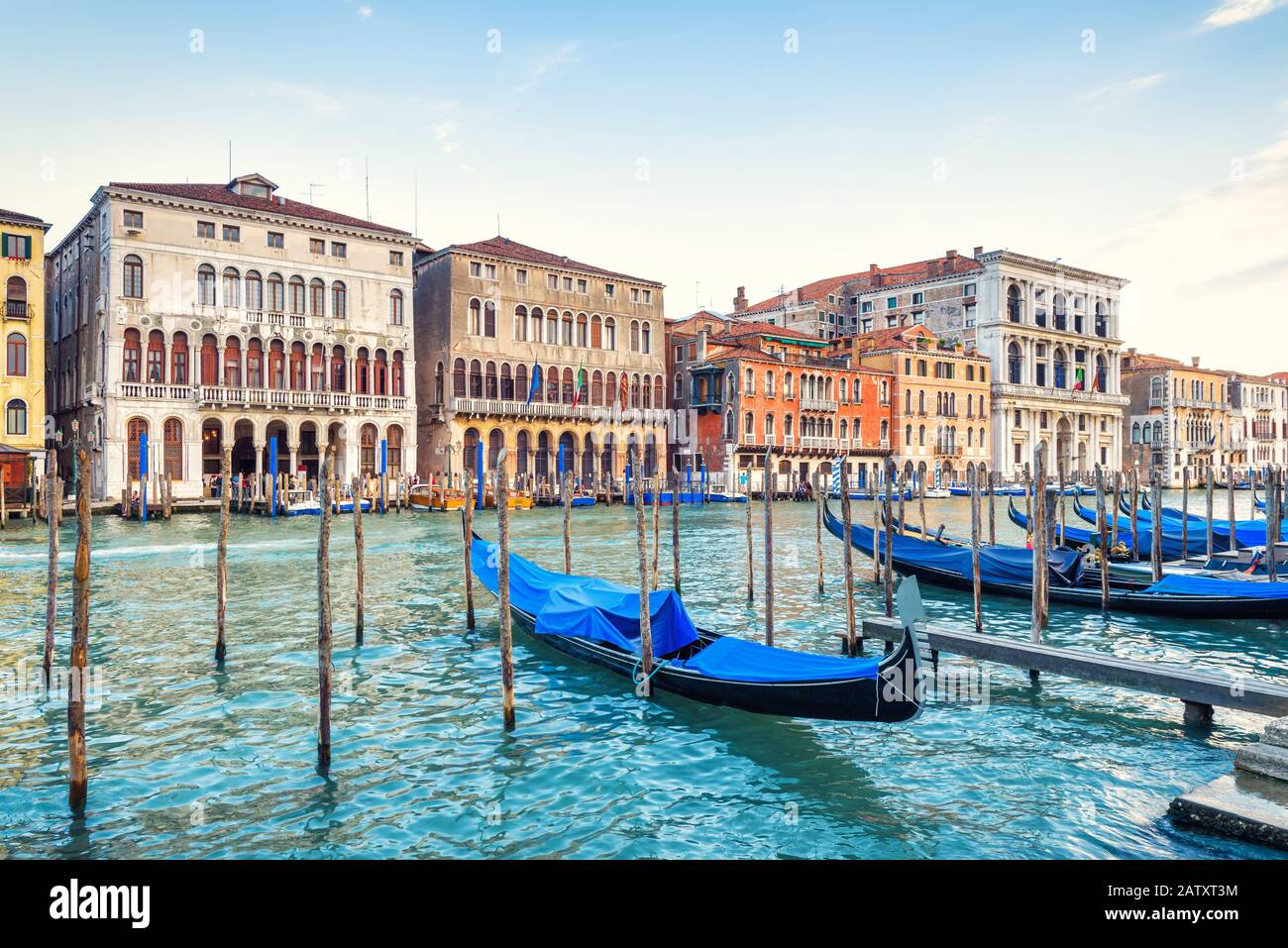 The famous Grand Canal with gondolas in Venice, Italy. Grand Canal is ...