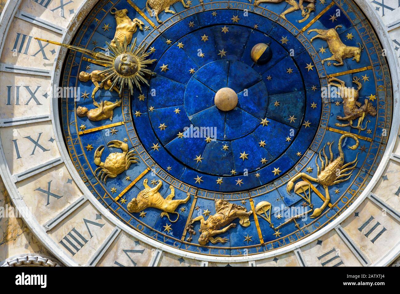 Ancient clock (Torre dell'Orologio) in the St. Mark's Square in Venice ...