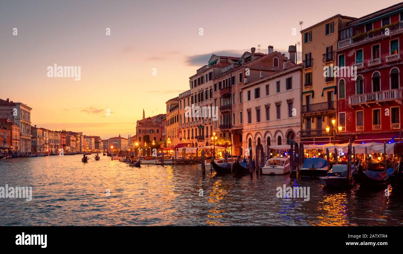 Venice in summer dusk, Italy. Panorama of famous Grand Canal, famous ...